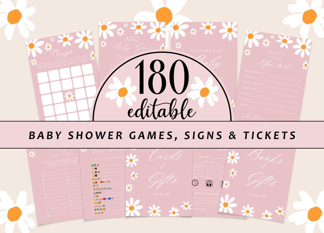 Editable Daisy Game Bundle, Baby in Bloom Baby Shower Games Party Set ...