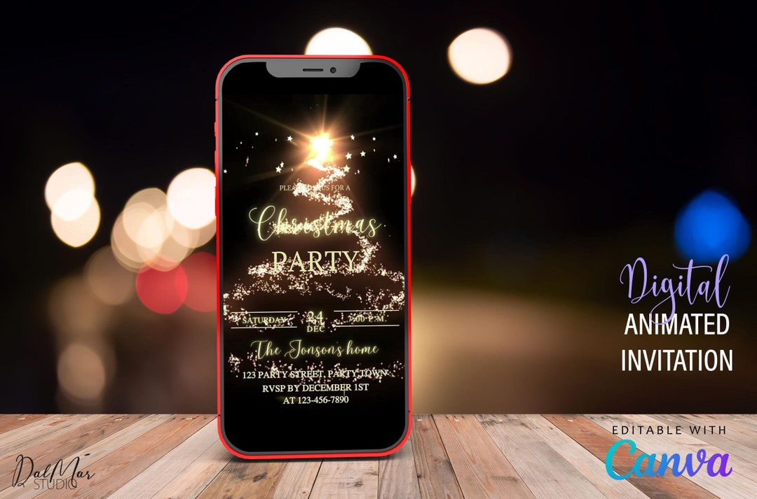 Digital Christmas Party Invitation, Animated Christmas Dinner Evite ...
