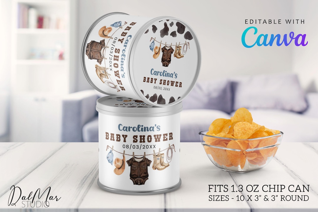 Editable A Little Cowboy Mini Chips Can Label, Wild Western Boy Baby ...