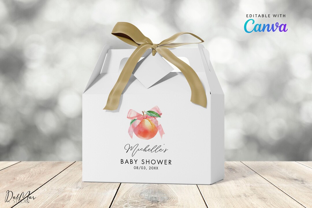 Editable Peach Baby Shower Gable Gift Box Label, Digital A Sweet Little ...