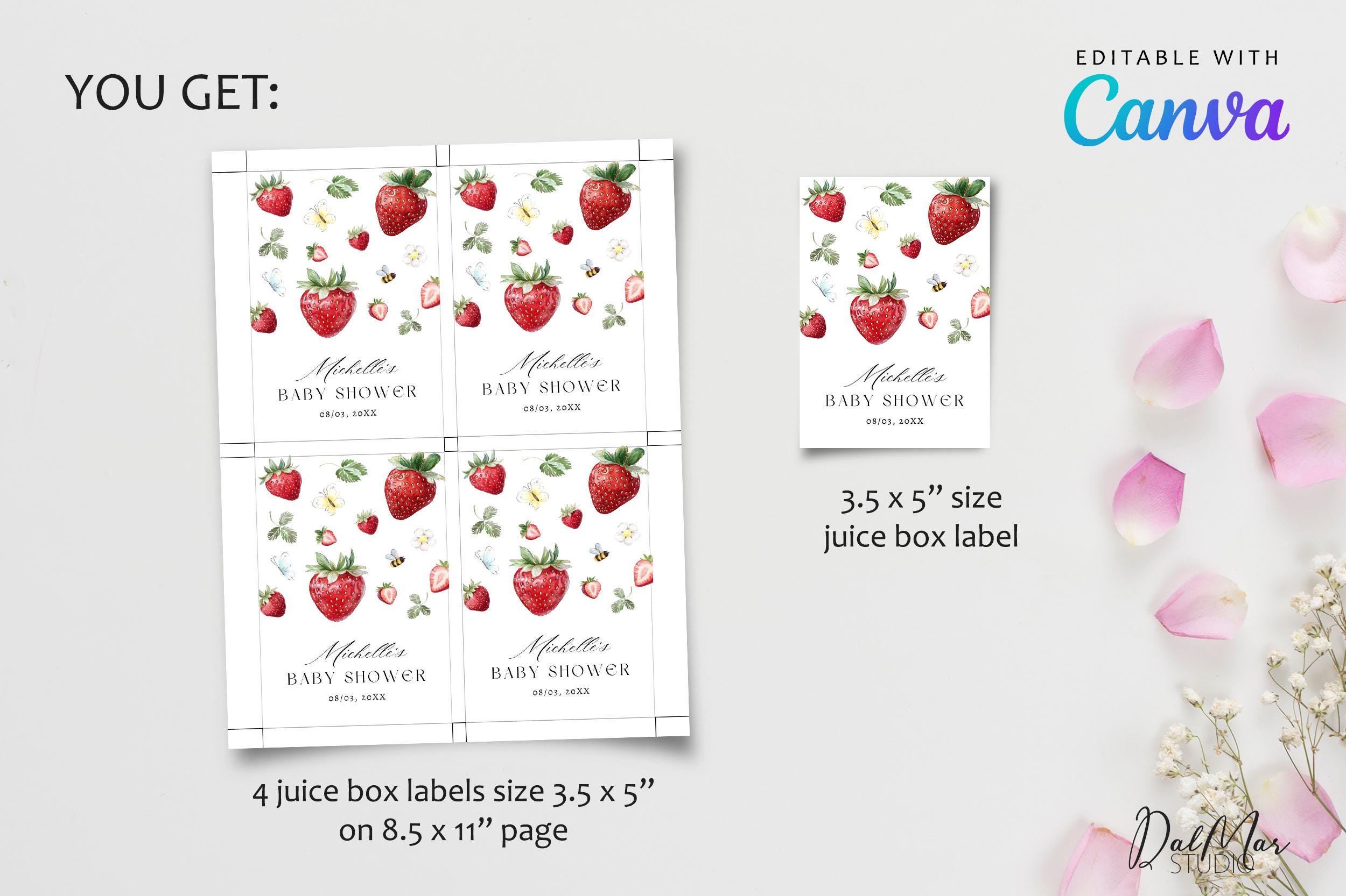Editable Strawberry Juice Box Label, Berry Sweet Pouch Label, Digital ...