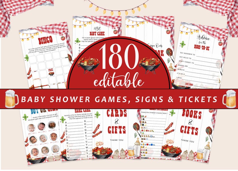 Editable Baby-q Baby Shower Game Bundle, Baby Q Backyard Couples Baby ...