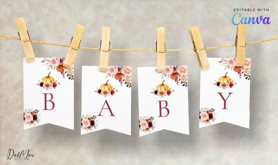 Editable Floral Pumpkin Baby Shower Banner, Digital Fall Little Pumpkin ...