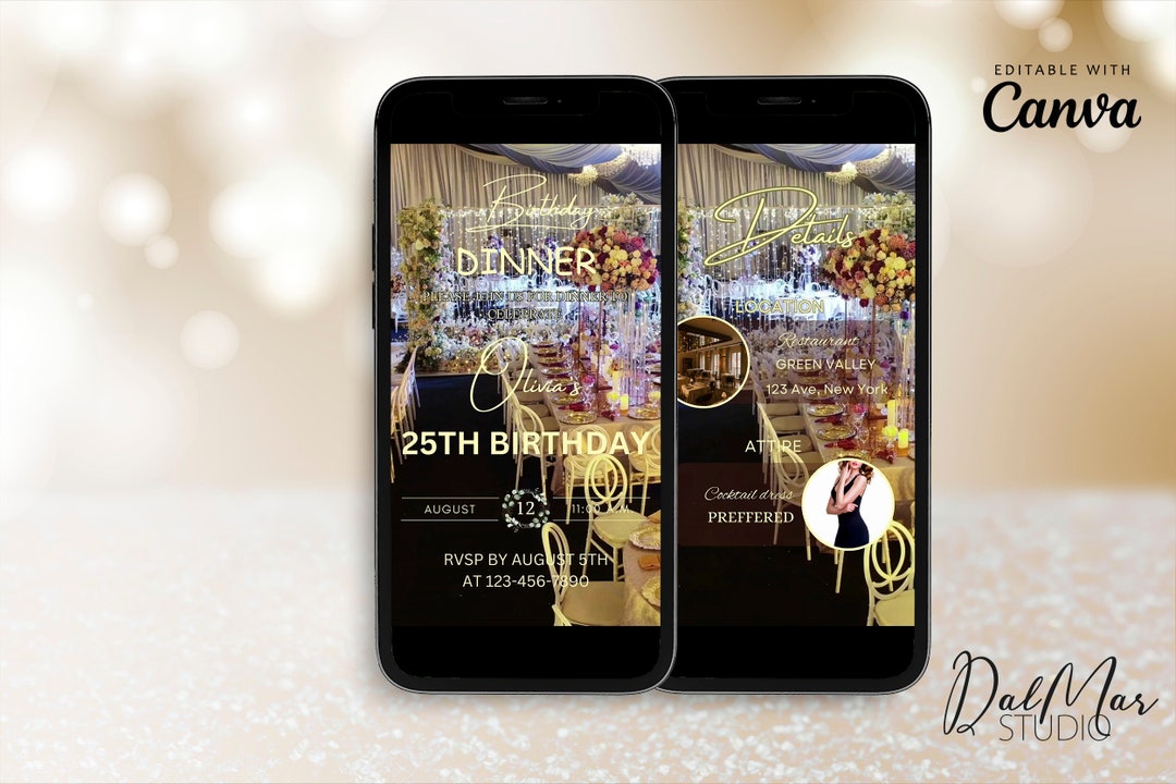 Animated Birthday Dinner Invitation, Modern Restaurant, Editable Video ...