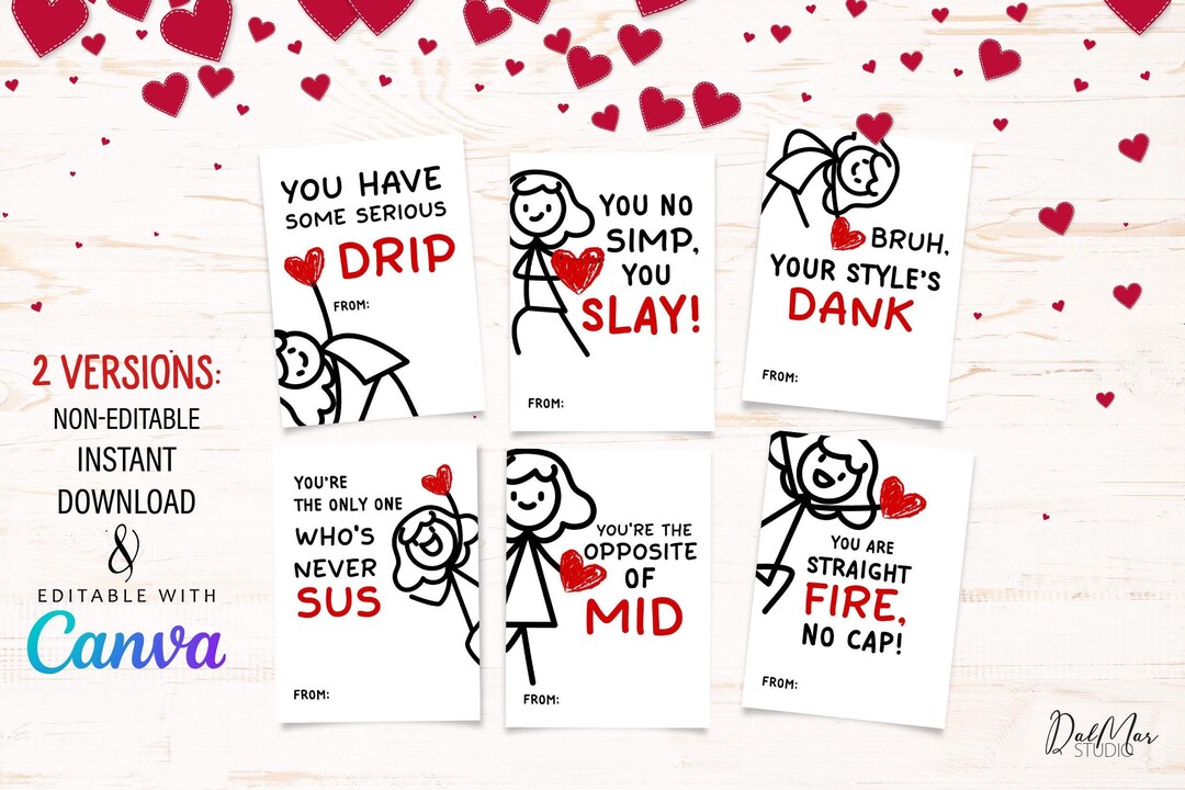 Printable Slang Kids Valentine's Day Cards, Digital Tween Valentine ...