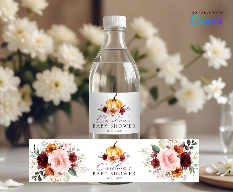 Editable Floral Pumpkin Label Baby Shower, Digital Fall Little Pumpkin ...