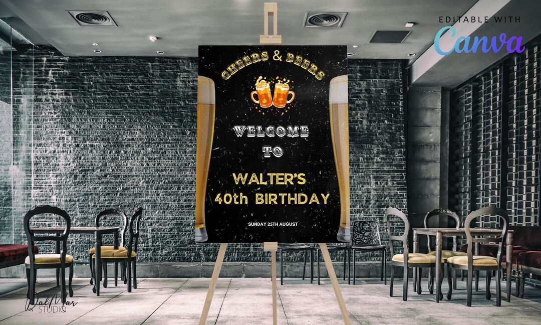 Editable Beer Birthday Party Invite Welcome Sign, Digital Cheers and ...