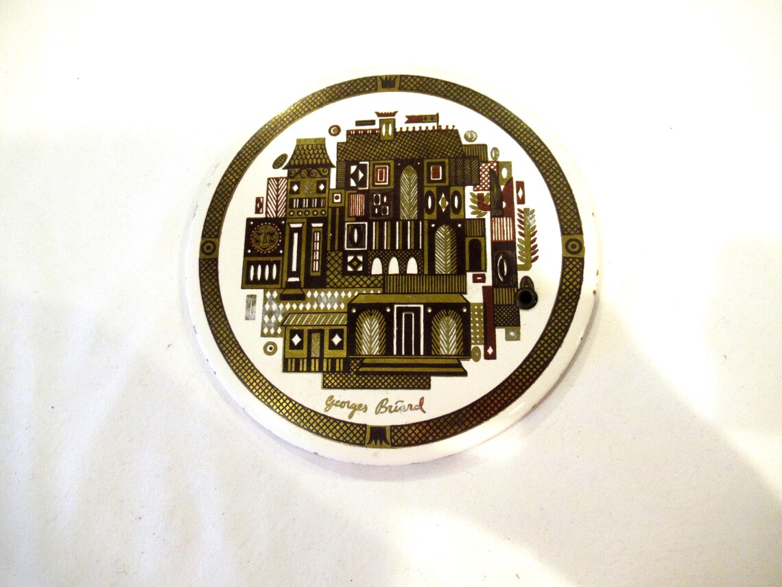 Georges Briard White and Gold Trivet, 6" Diameter, C. 1960s - Etsy