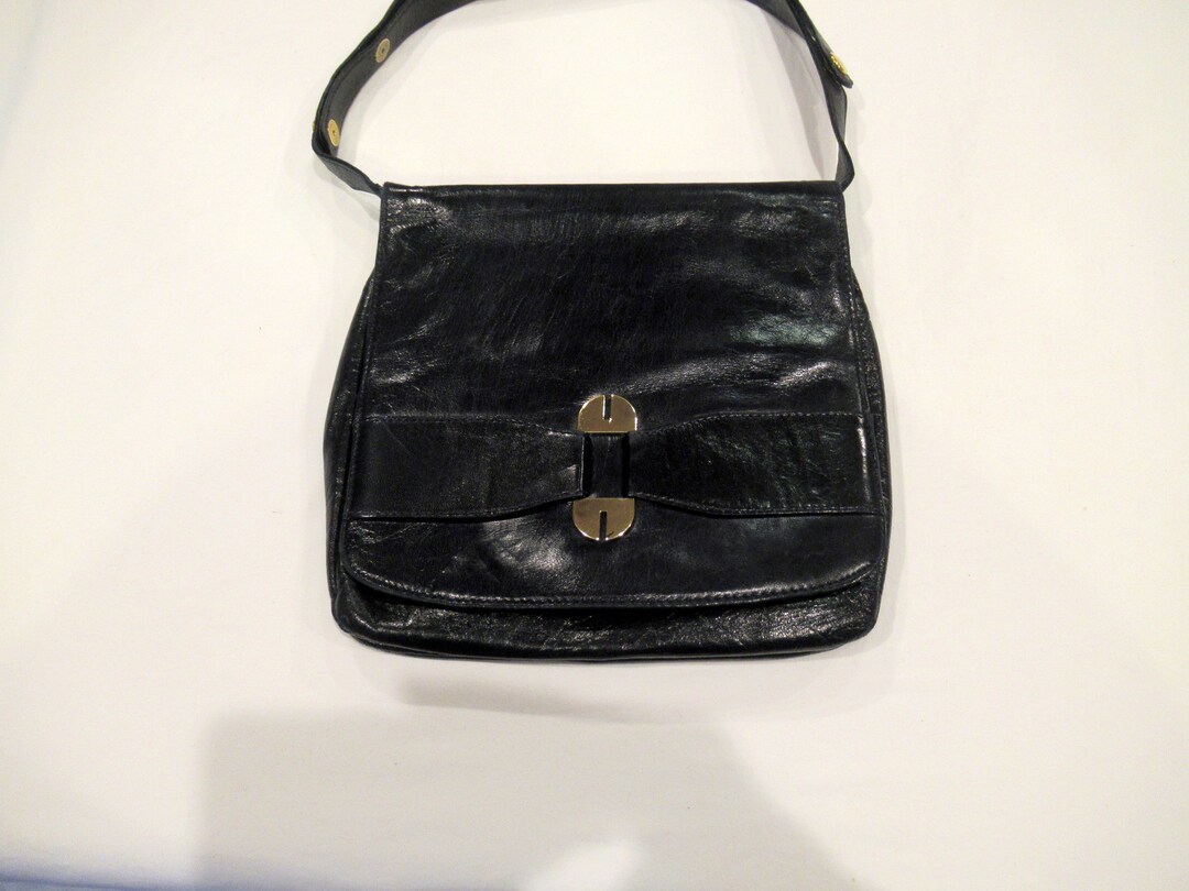 Dofan Black Leather Vintage Purse, Gold Hardware C. 1960s, Made in ...