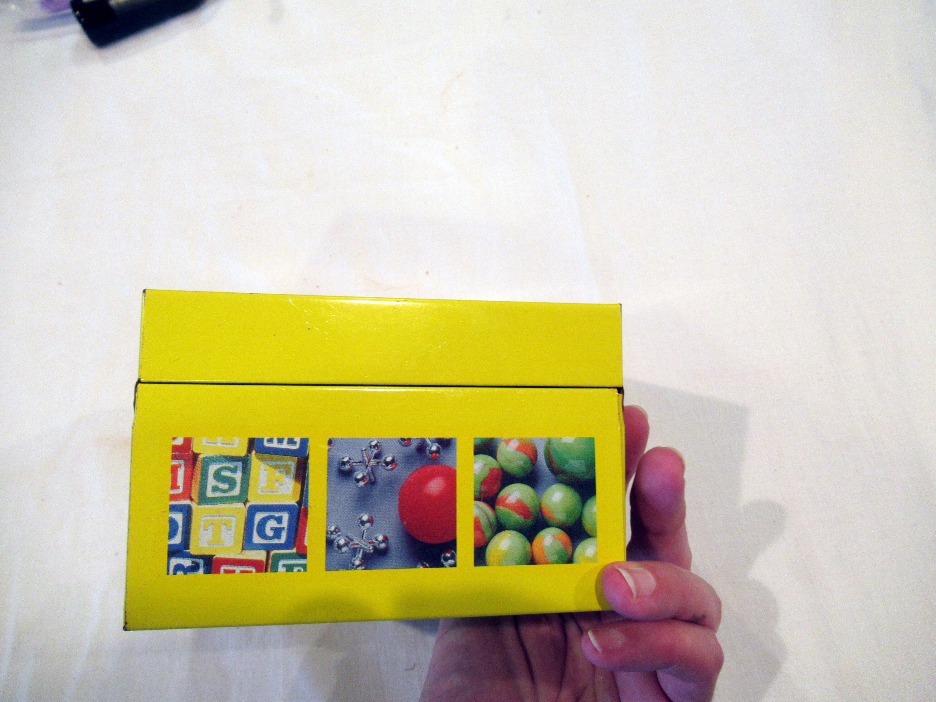 Yellow Recipe Box, Marbles, Jacks, Blocks, Yellow, C. 1980s by ...
