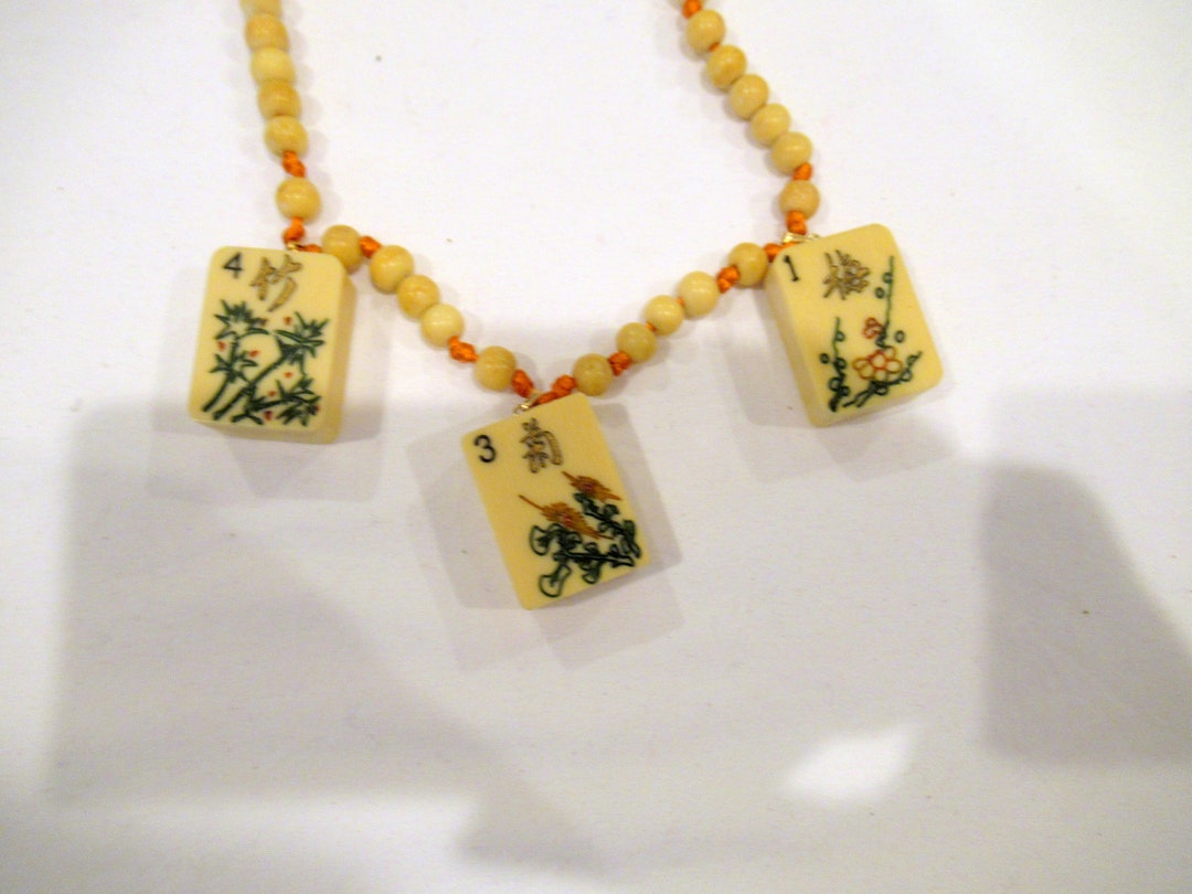 Mahjong Tile Necklace, 28 Inches Long, C. 1990s - Etsy