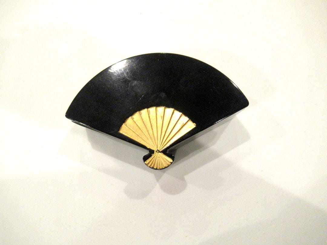 I Magnin Black Fan-shaped Box With Gold Trim, C. 1980s - Etsy