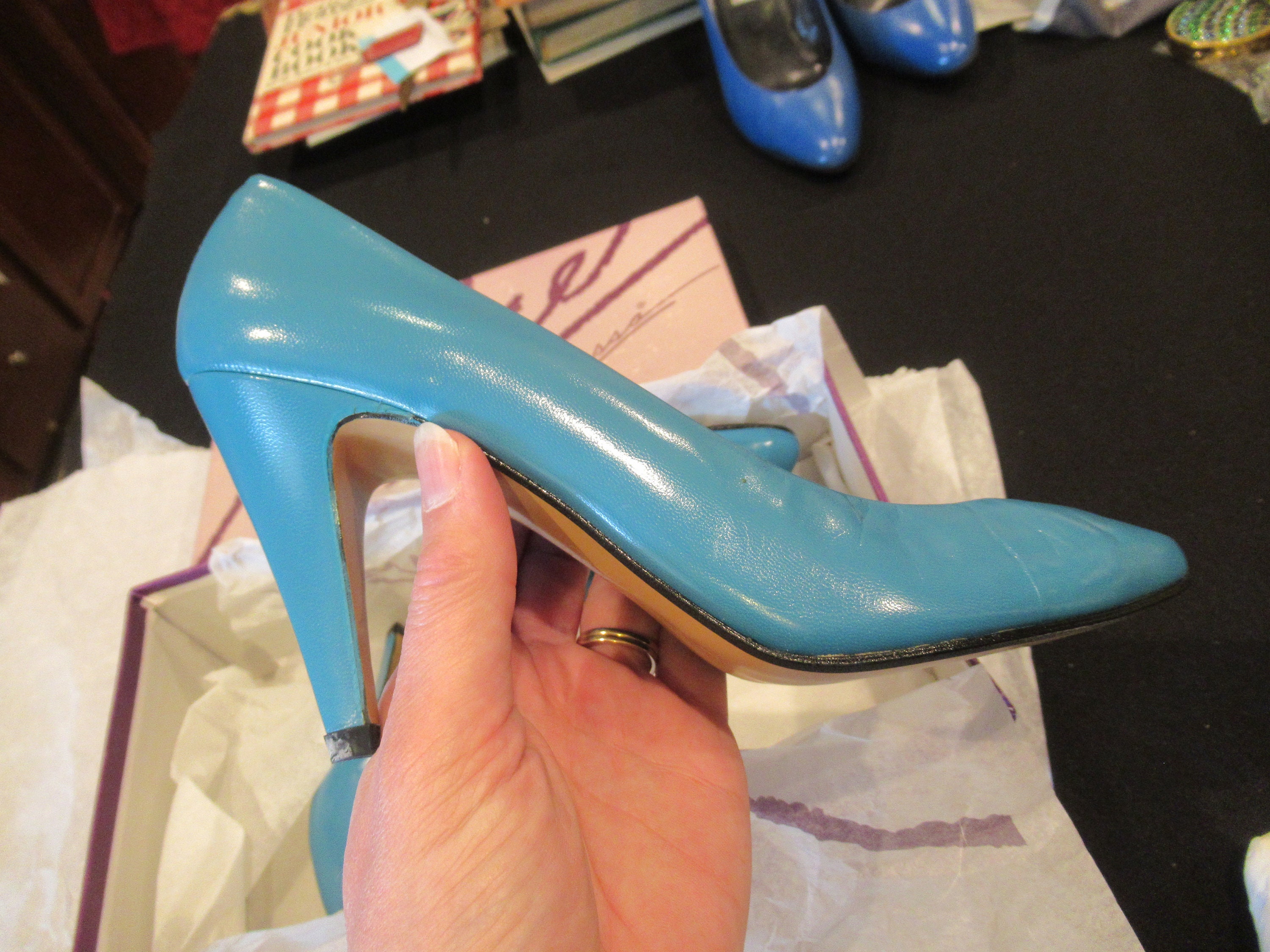 Caressa Turquoise Blue Leather Heels in Original Box Sz. 6M - Etsy