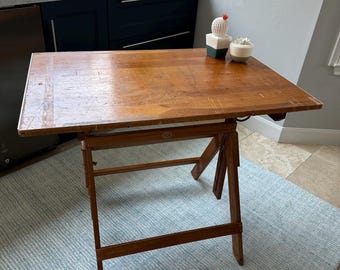 Antique Drafting Desk, Vintage Architect Table, Builder, Hightop Table ...
