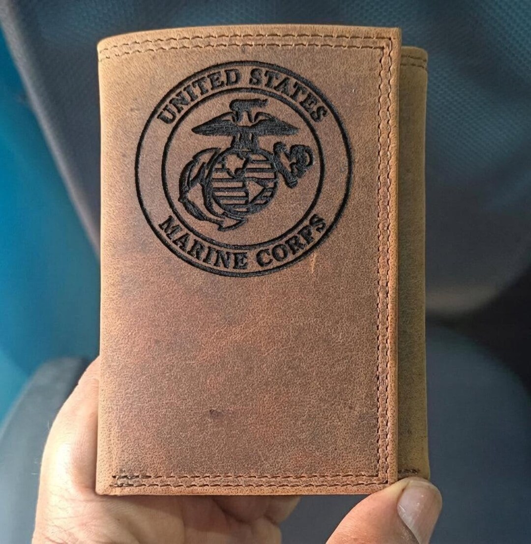 USMC Marine Corps Trifold Wallet: Engraved Genuine Leather Card Holder ...
