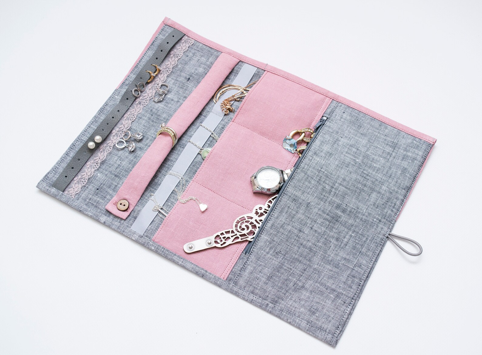 Travel Organizer Jewelry Roll. Holder Jewelry Storage. Womens Travel ...