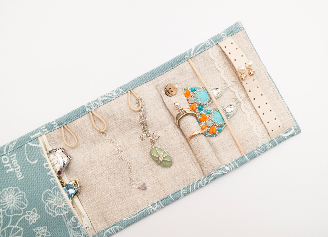 Travel jewelry case MINI Jewelry Roll Organizer Blue Holder | Etsy