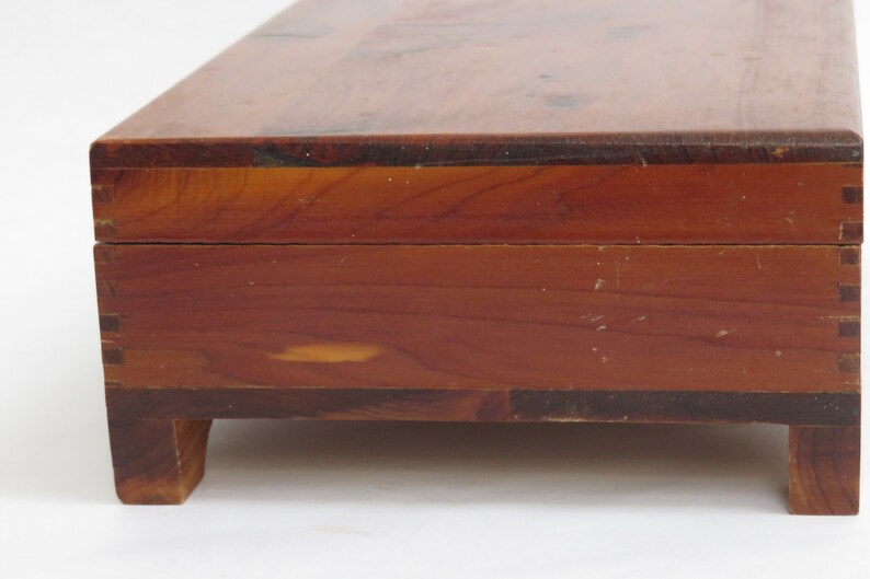 Vintage Cedar Wood Jewelry Box Satin Lining Footed Keepsake - Etsy