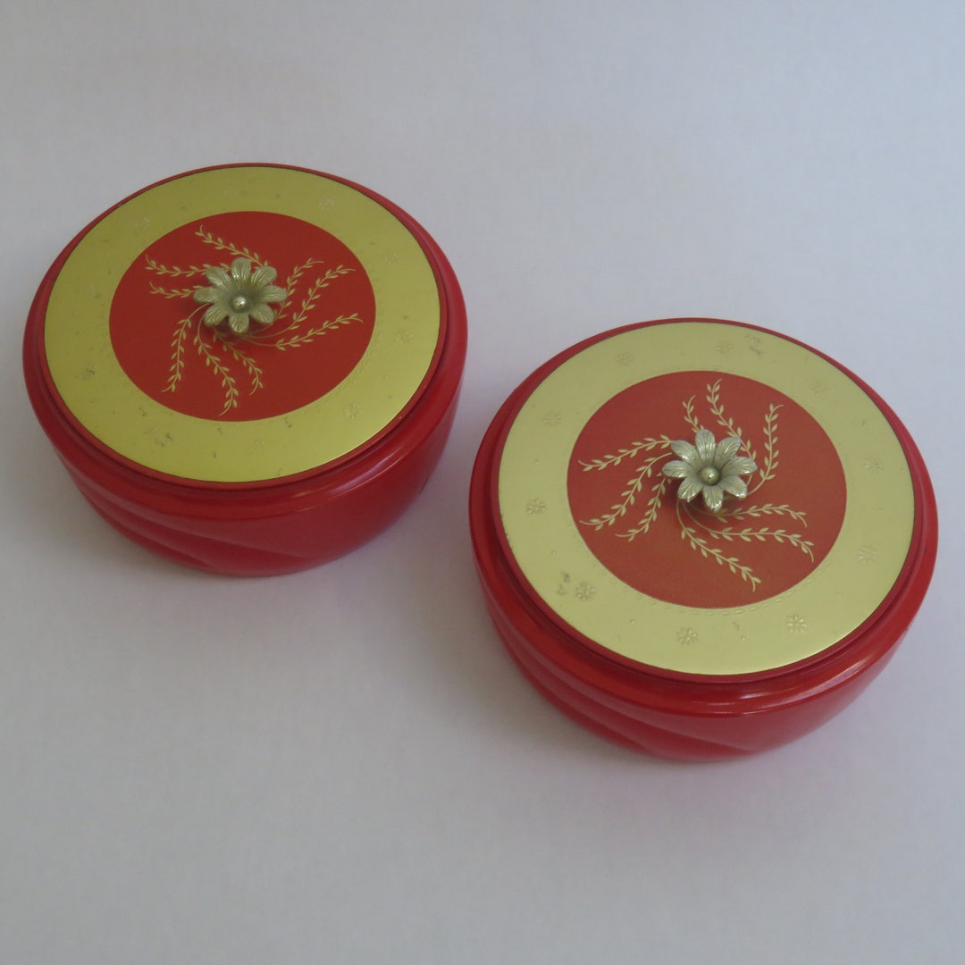 Vintage Avon Powder Box Red Glass Gold Trim persian Wood - Etsy