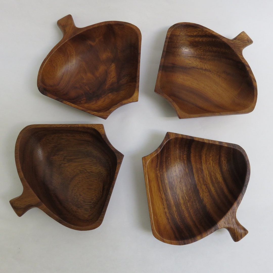 Vintage Wood Bowls Monkey Pod Set of 4 Hand Carved Dishes - Etsy
