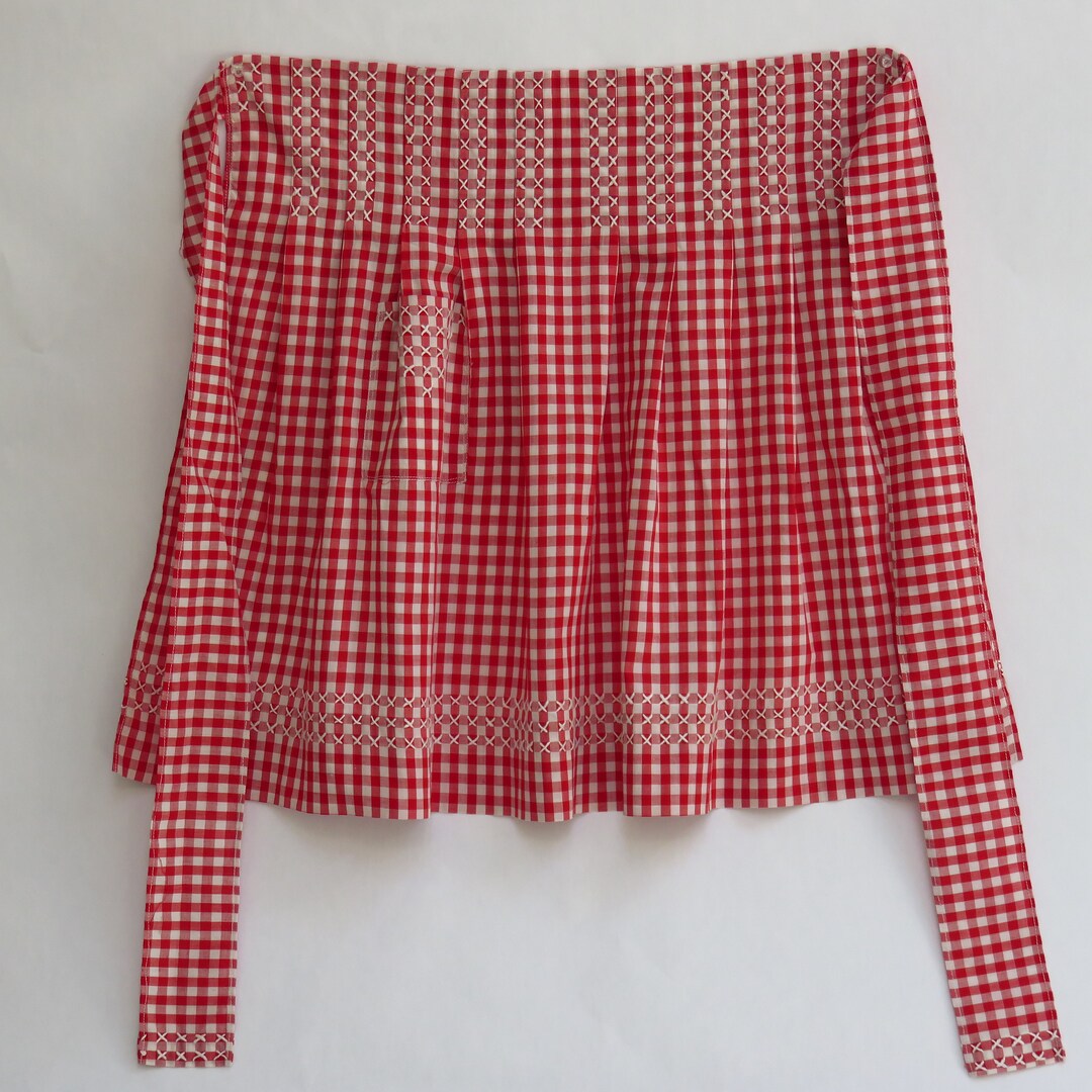 Vintage Half Apron Red White Gingham Cross Stitch Embroidery - Etsy