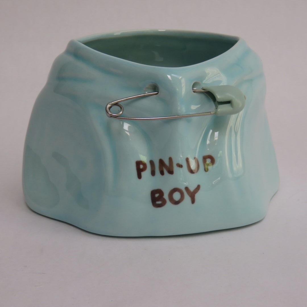 Vintage Baby Planter pin up Boy Blue Ceramic Goldammer California ...