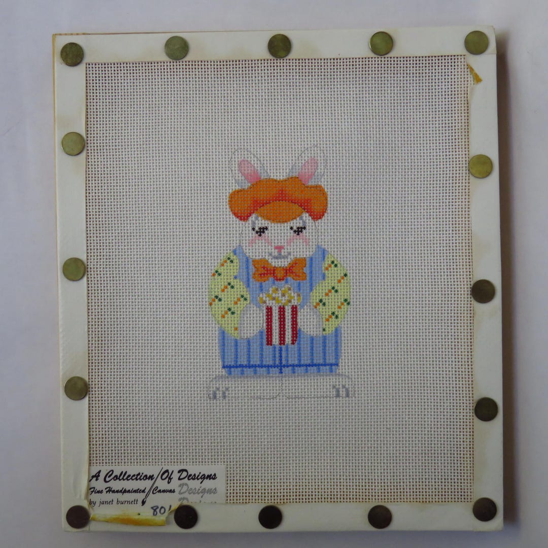 Vintage Needlepoint Canvas Bunny Rabbit Hand Painted Janet Burnett - Etsy