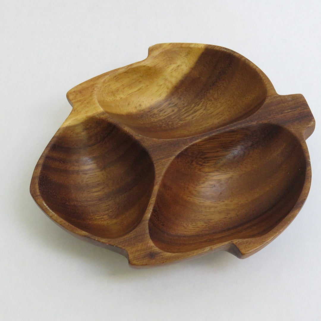 Vintage Monkey Pod Wood Dish Divided Leaf - Etsy