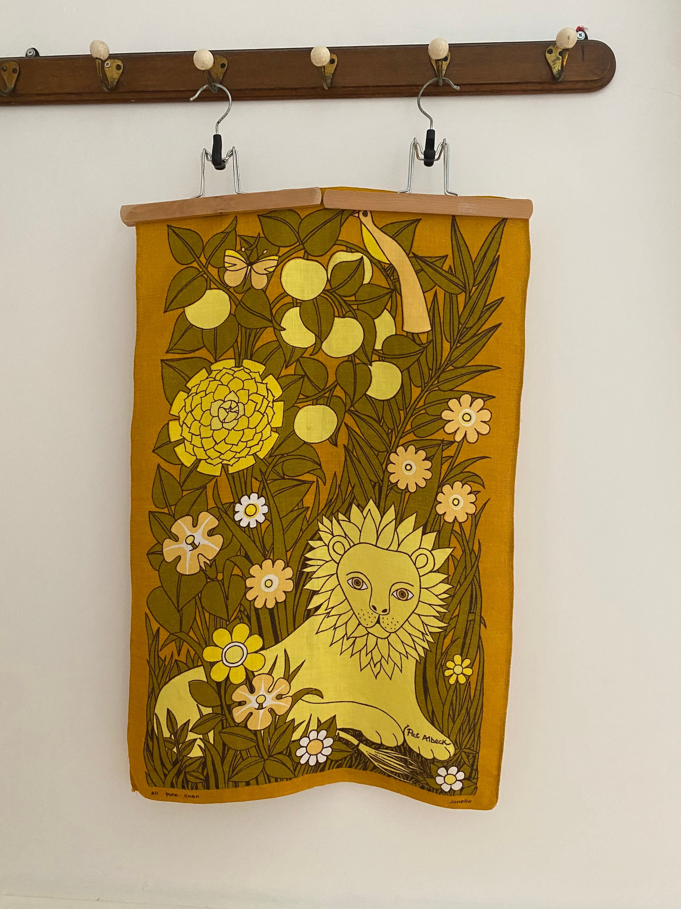 1970s Pat Albeck Design For Jonelle Lion in the Flowers | Etsy