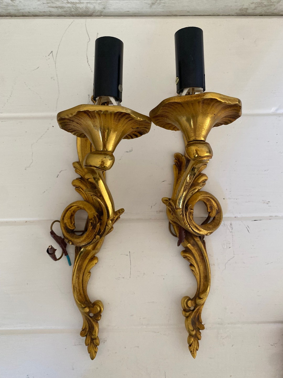 Vintage Pair French Wall Sconces, Classic Style Heavy Bronze French ...