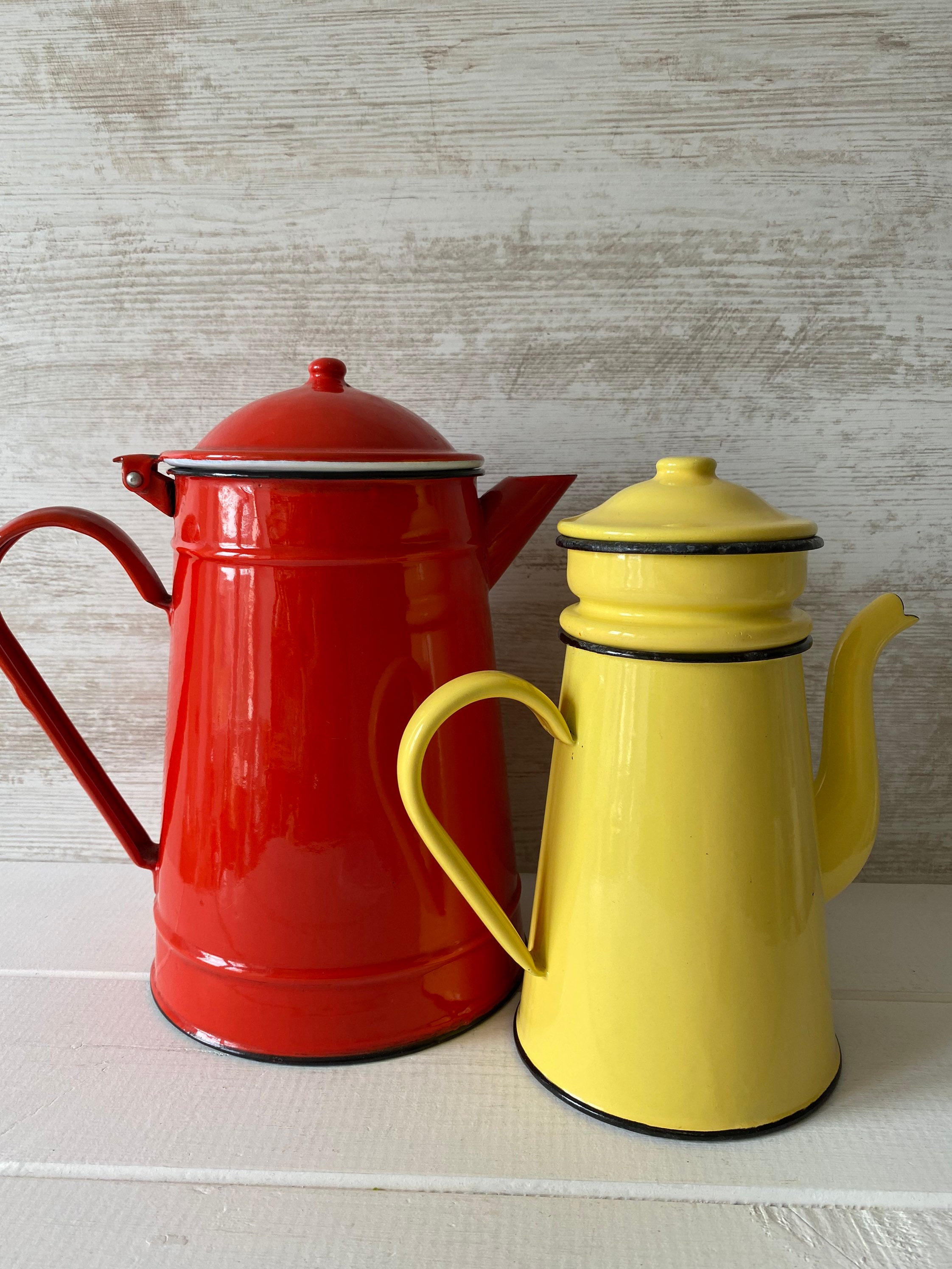 Vintage Bright Red Enamel Coffee Pot large size Red enamel | Etsy