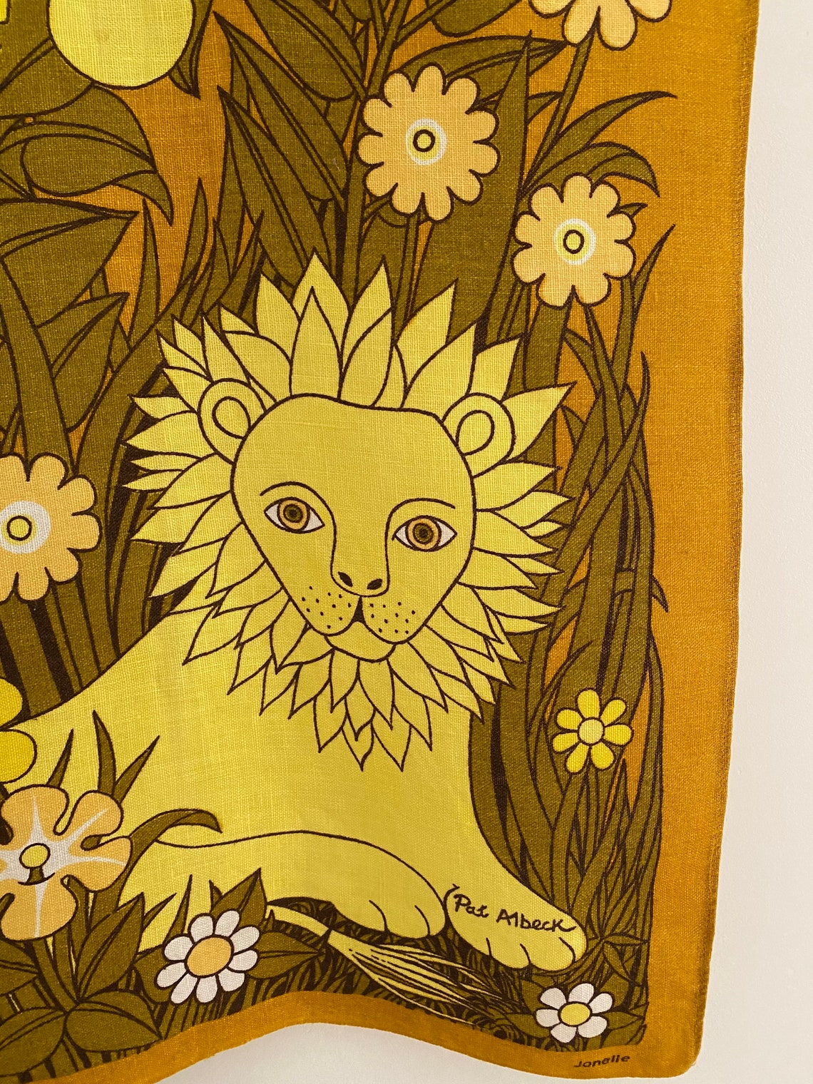 1970s Pat Albeck Design For Jonelle Lion in the Flowers | Etsy