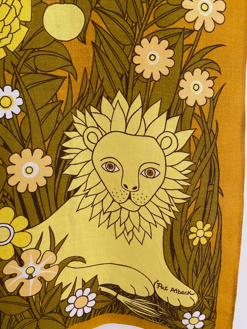1970s Pat Albeck Design for Jonelle - Lion in the Flowers - Stunning ...