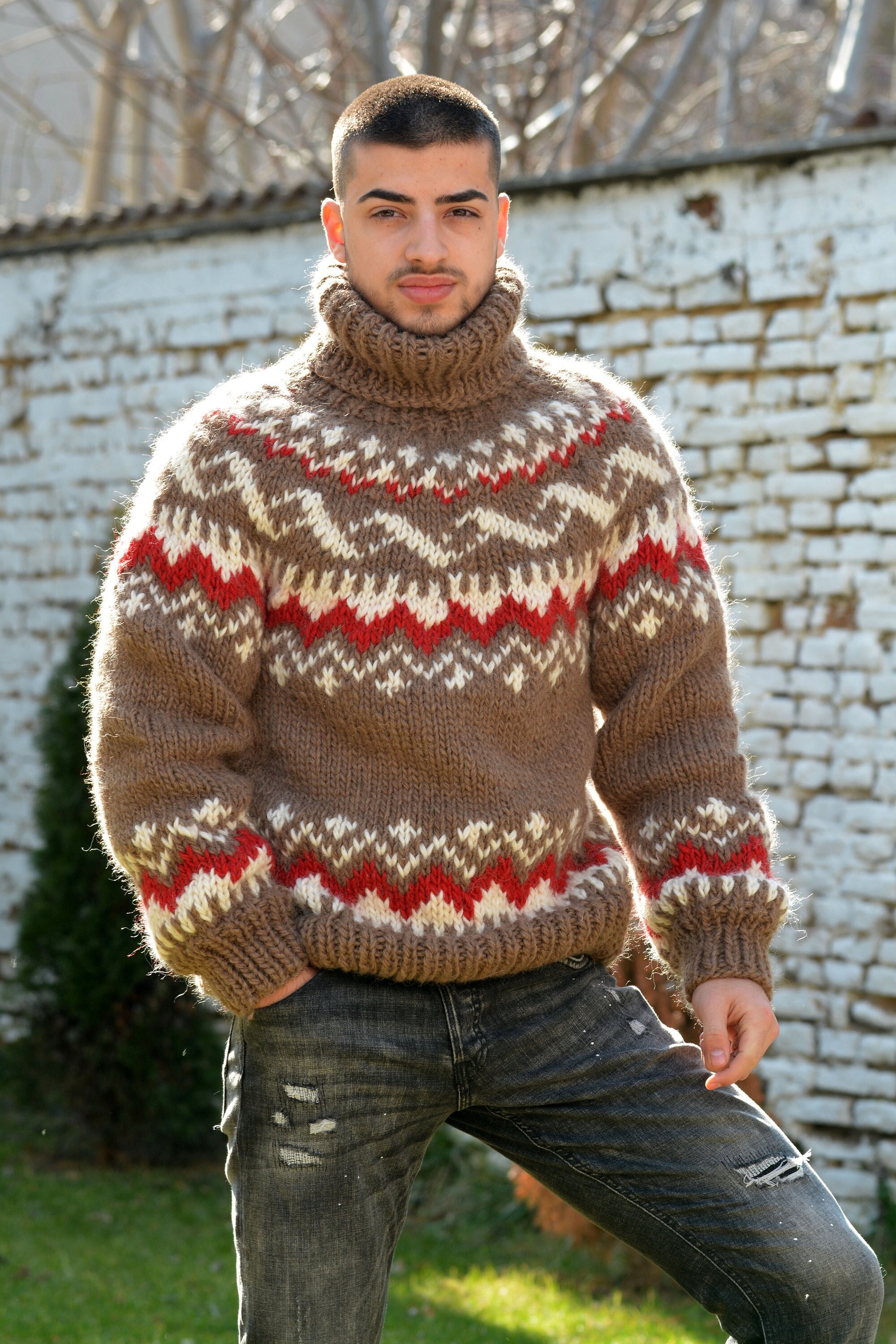 Designer Hand Knitted Wool Sweater Icelandic Turtleneck - Etsy