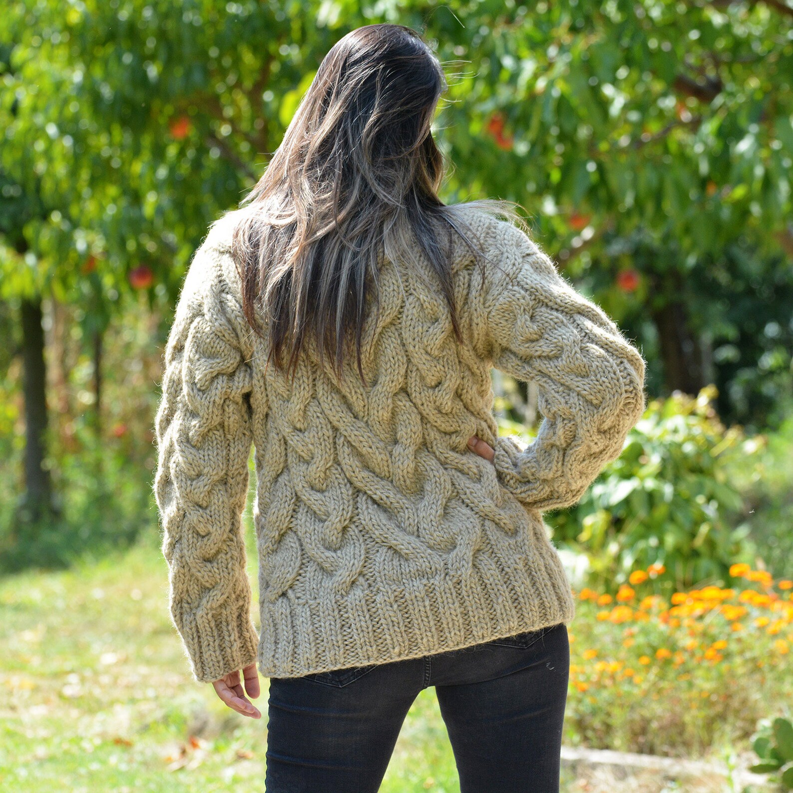 Made to Order Hand Knitted Pure Soft Wool Sweater Light Beige - Etsy