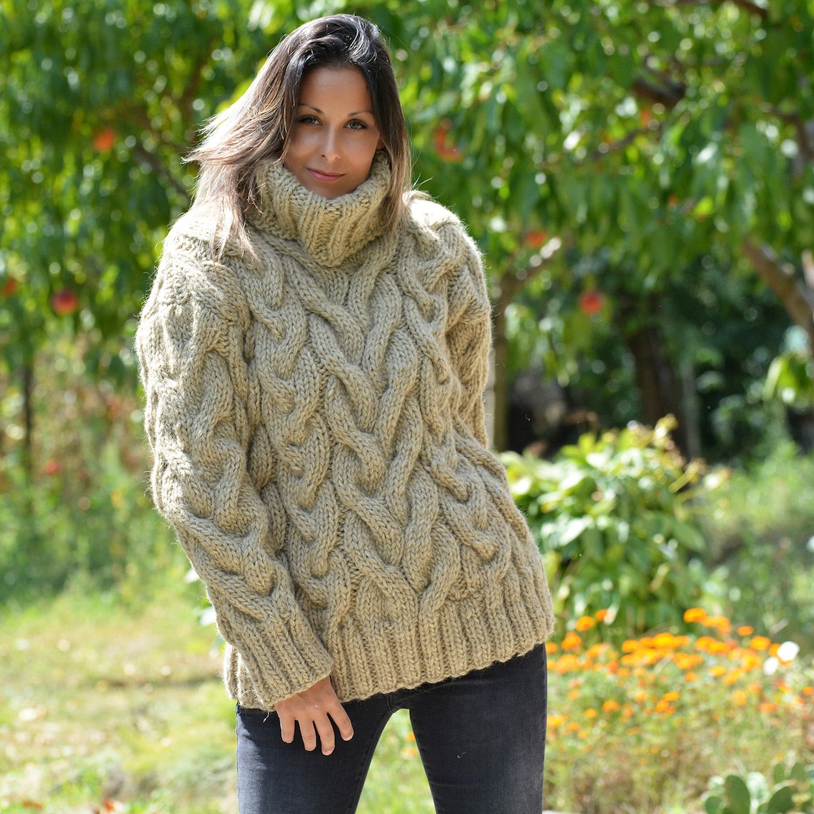 Made to Order Hand Knitted Pure Soft Wool Sweater Light Beige - Etsy