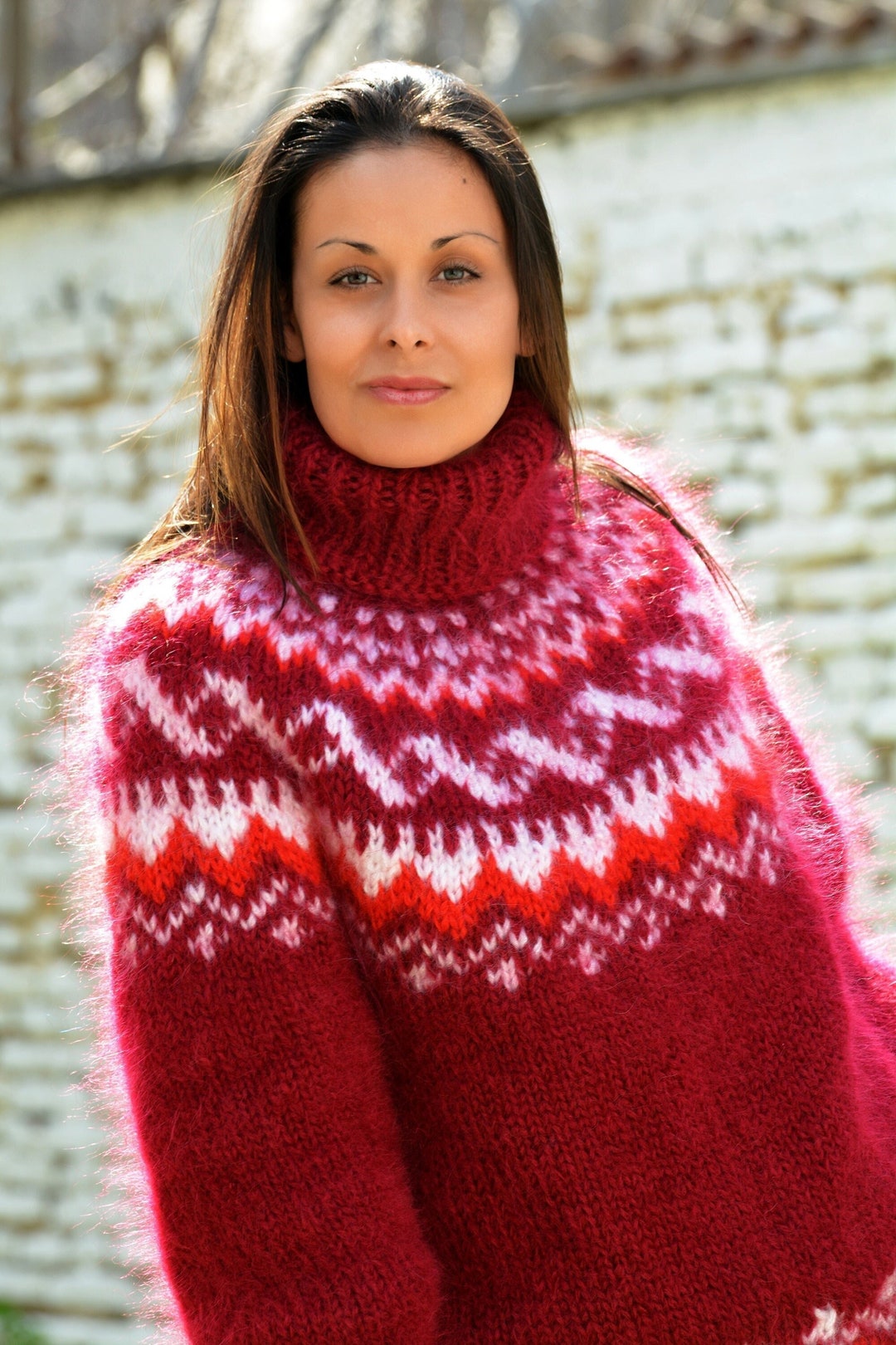 Suéter de mohair tricotado à mão, suéter islandês, suéter norueguês ...