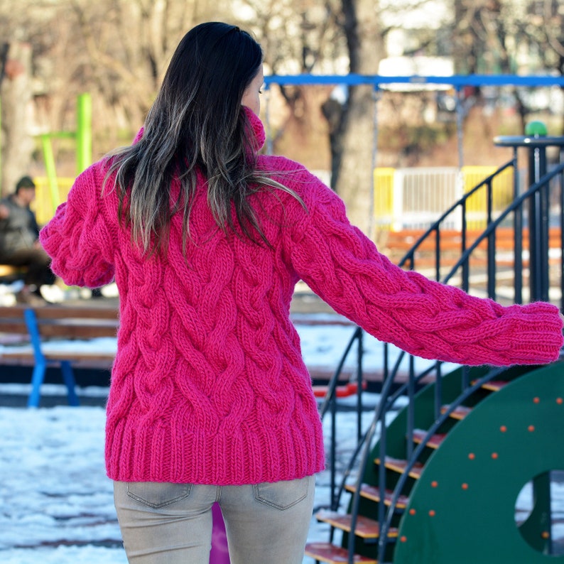 Made to Order Hand Knitted Pure Soft Wool Sweater Vibe Pink | Etsy