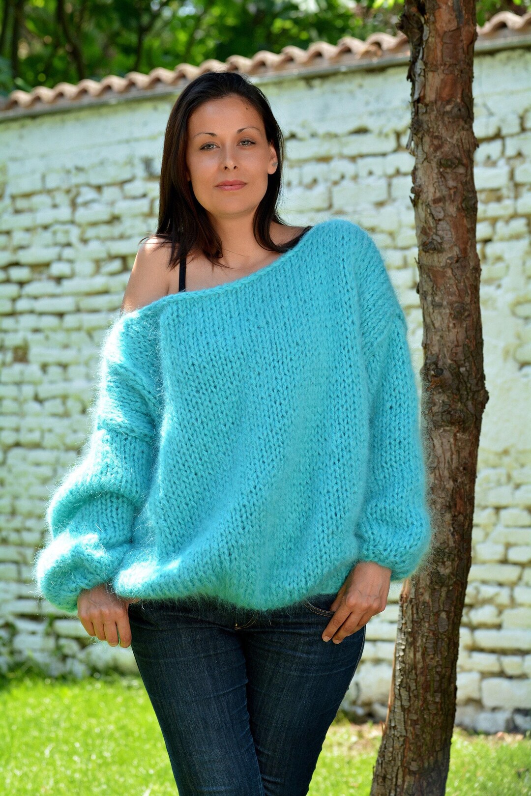 Mohair Sweater, Oversized Sweater, Designer Hand Knit off - Shoulder ...