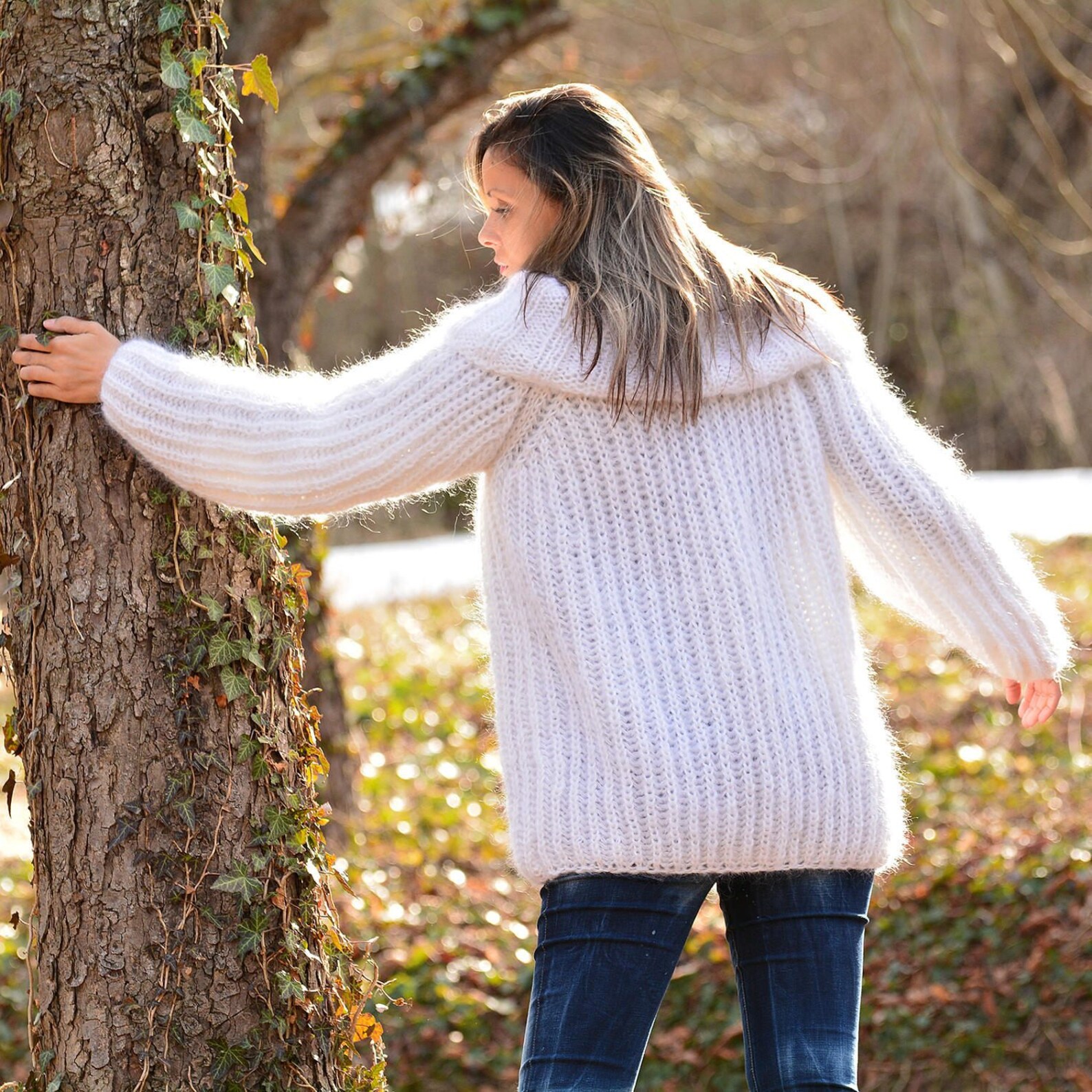 Hand Knitted Mohair Sweater White Cowl Neck Fuzzy Jumper - Etsy