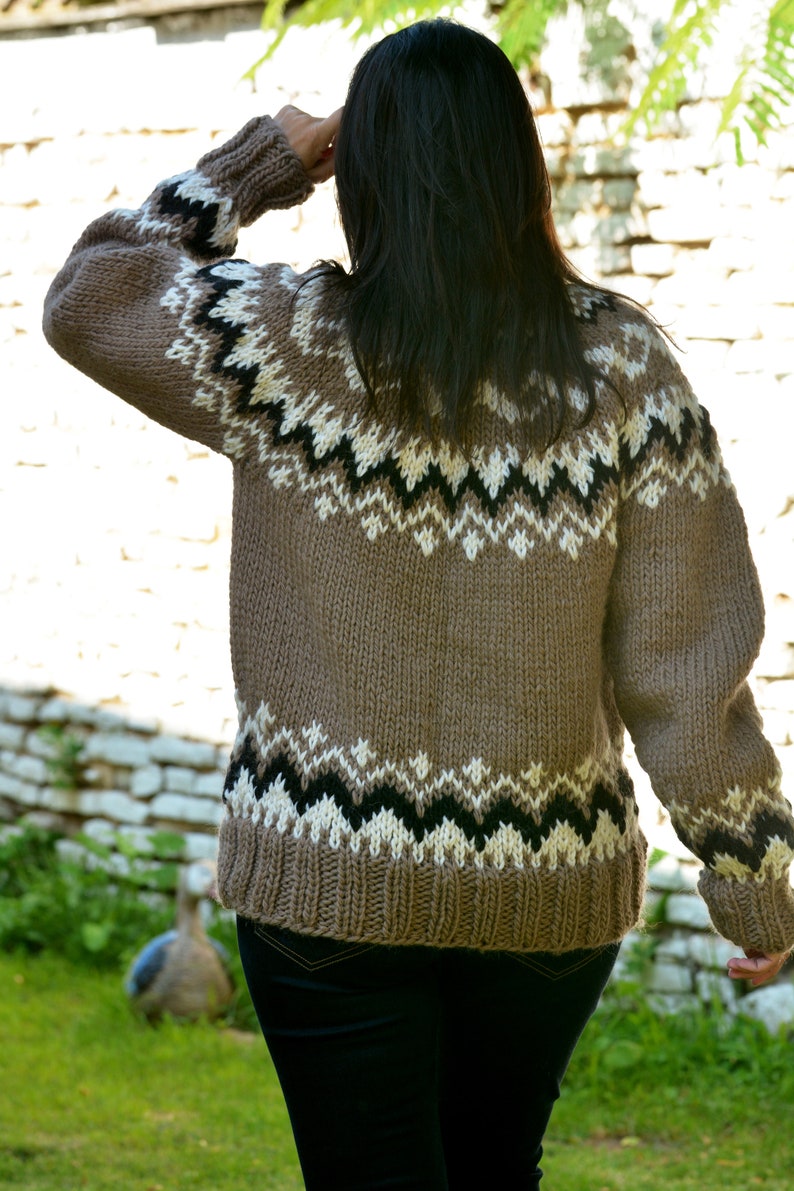 Designer Hand Knitted Wool Sweater Icelandic Turtleneck Norwegian BEIGE ...