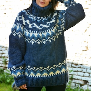 Designer Hand Knitted Wool Sweater Icelandic Turtleneck Norwegian ...