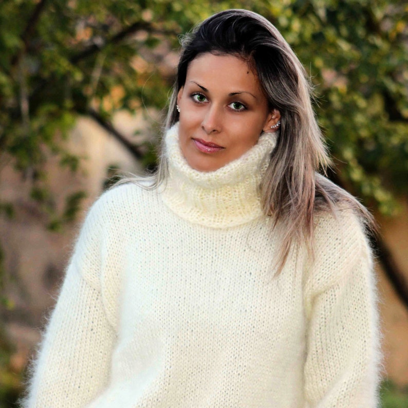 Hand Knit Mohair Sweater White Fuzzyjumper Designer Mohair Etsy
