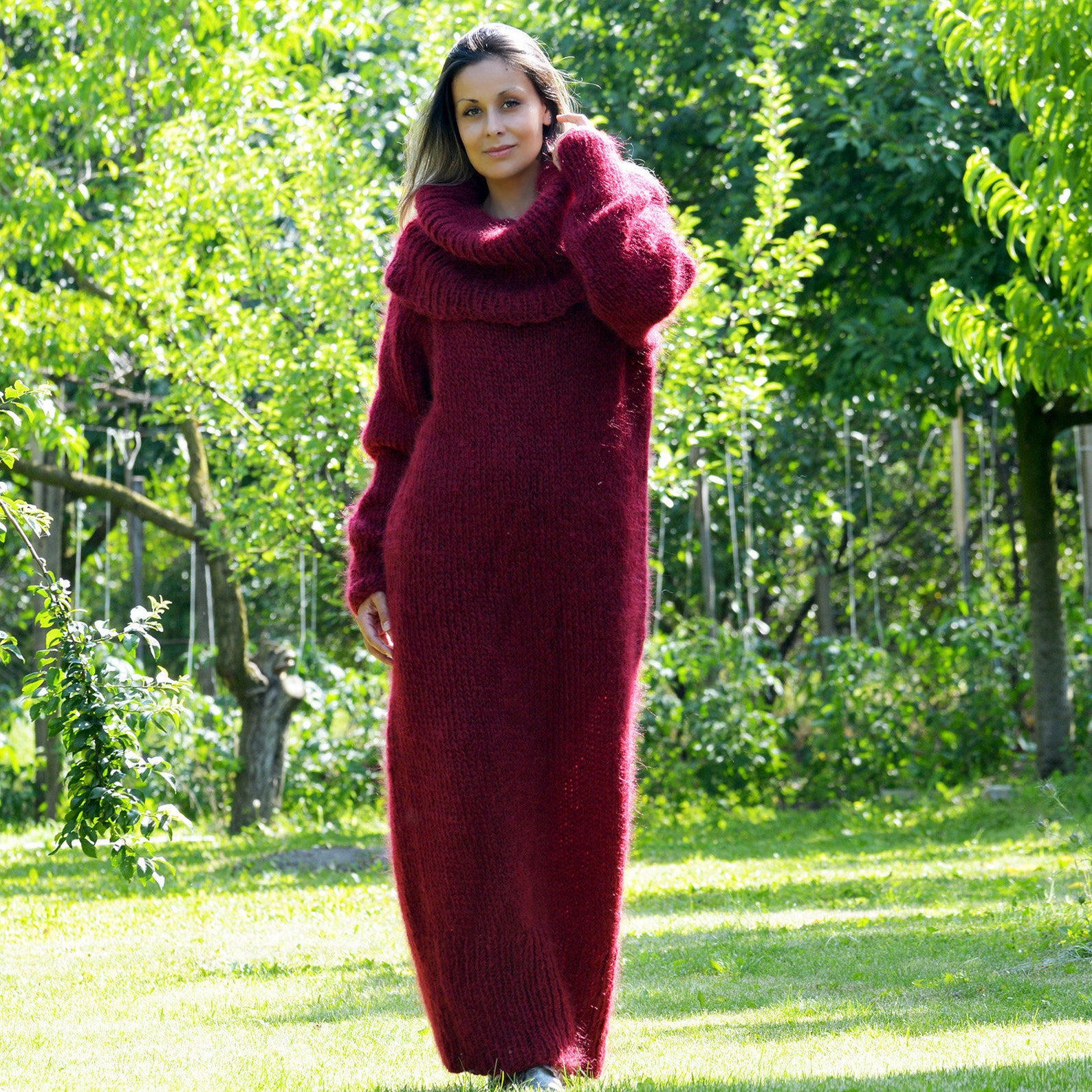 Hand Knitted Mohair Turtleneck Dress Long Fuzzy Red Fluffy - Etsy