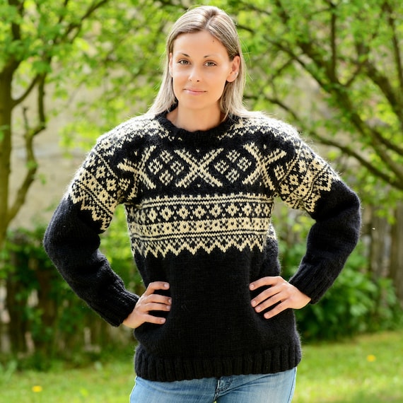 Icelandic Sweater Hand Knitted Soft Wool Norwegian Black - Etsy
