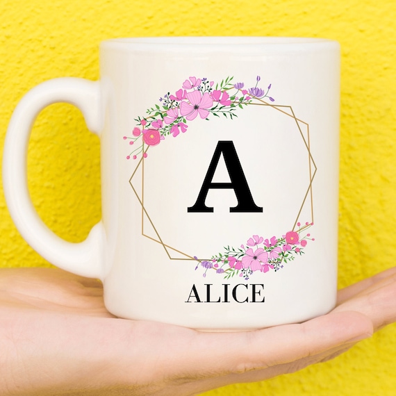 Personalised Initial Mug Floral Letter Alphabet Print | Etsy