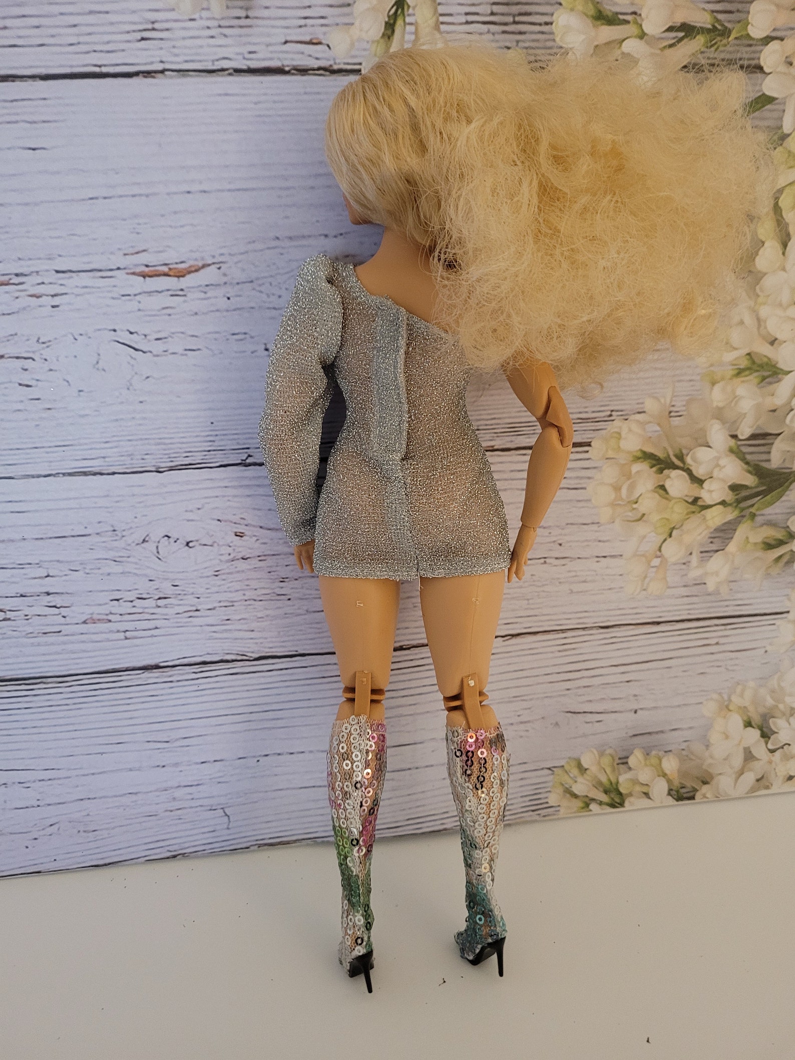 Curvy Fashion Doll 11.5-12.5 Fashion Doll Silver Mini Sequin Boots 3 ...