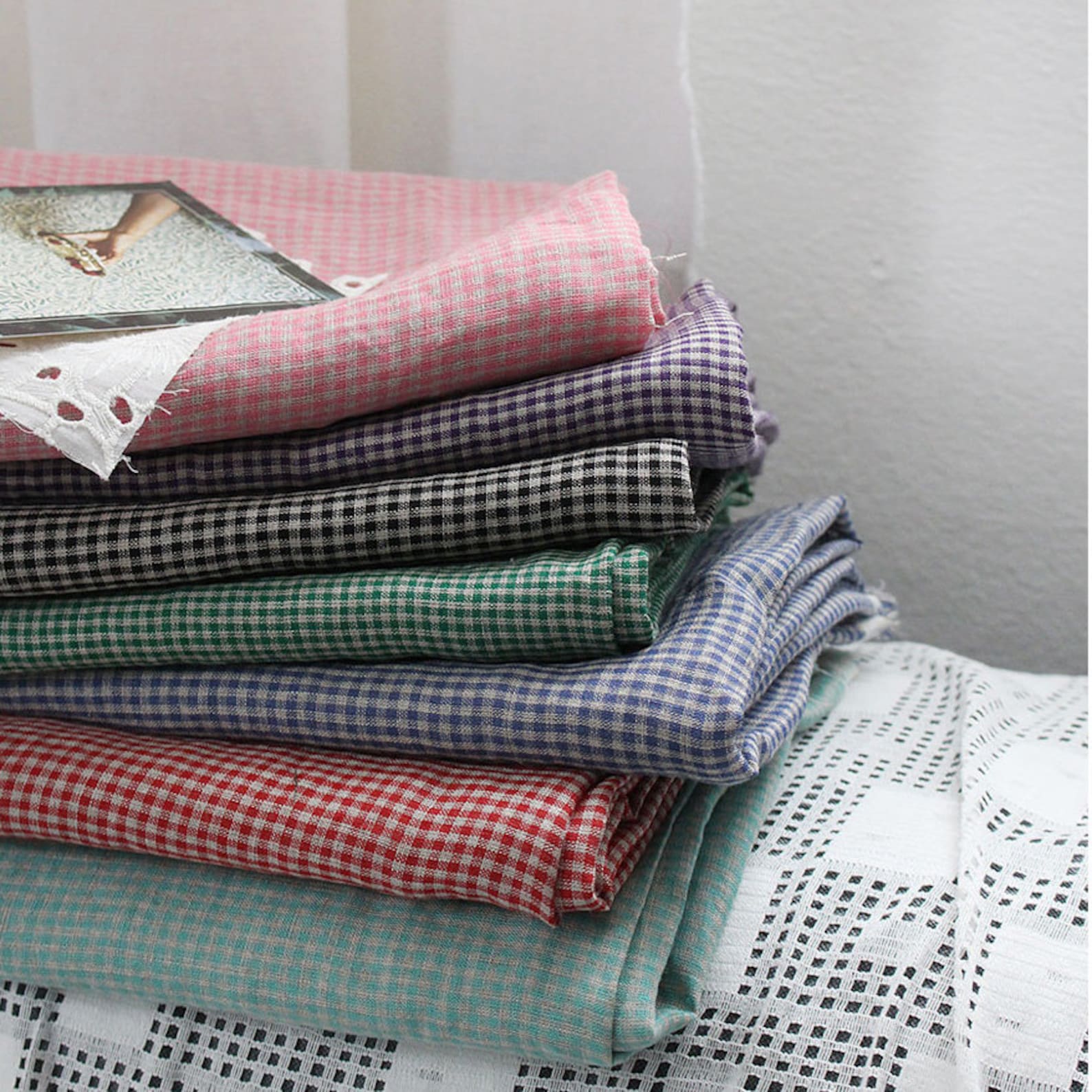 Premium Quality 100% Pure Linen Fabric by the Yard 3mm X 2mm Gingham ...