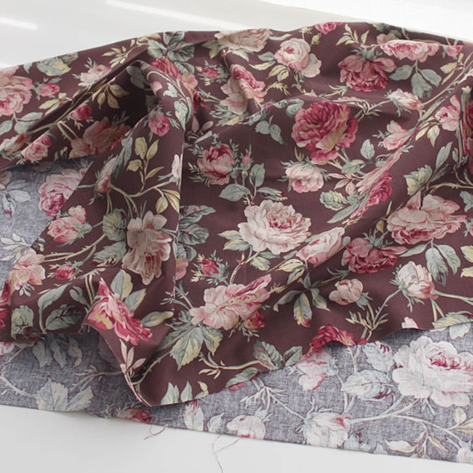Cotton Fabric Flower Pattern by the Yards 44" Cozy Big Rose Garden - Etsy