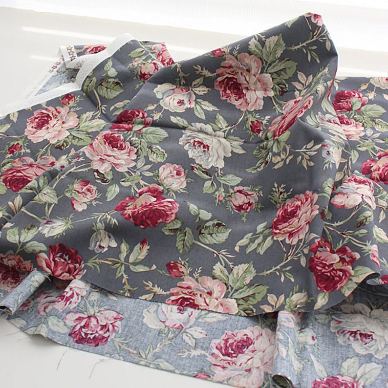 Cotton Fabric Flower Pattern by the Yards 44" Cozy Big Rose Garden - Etsy